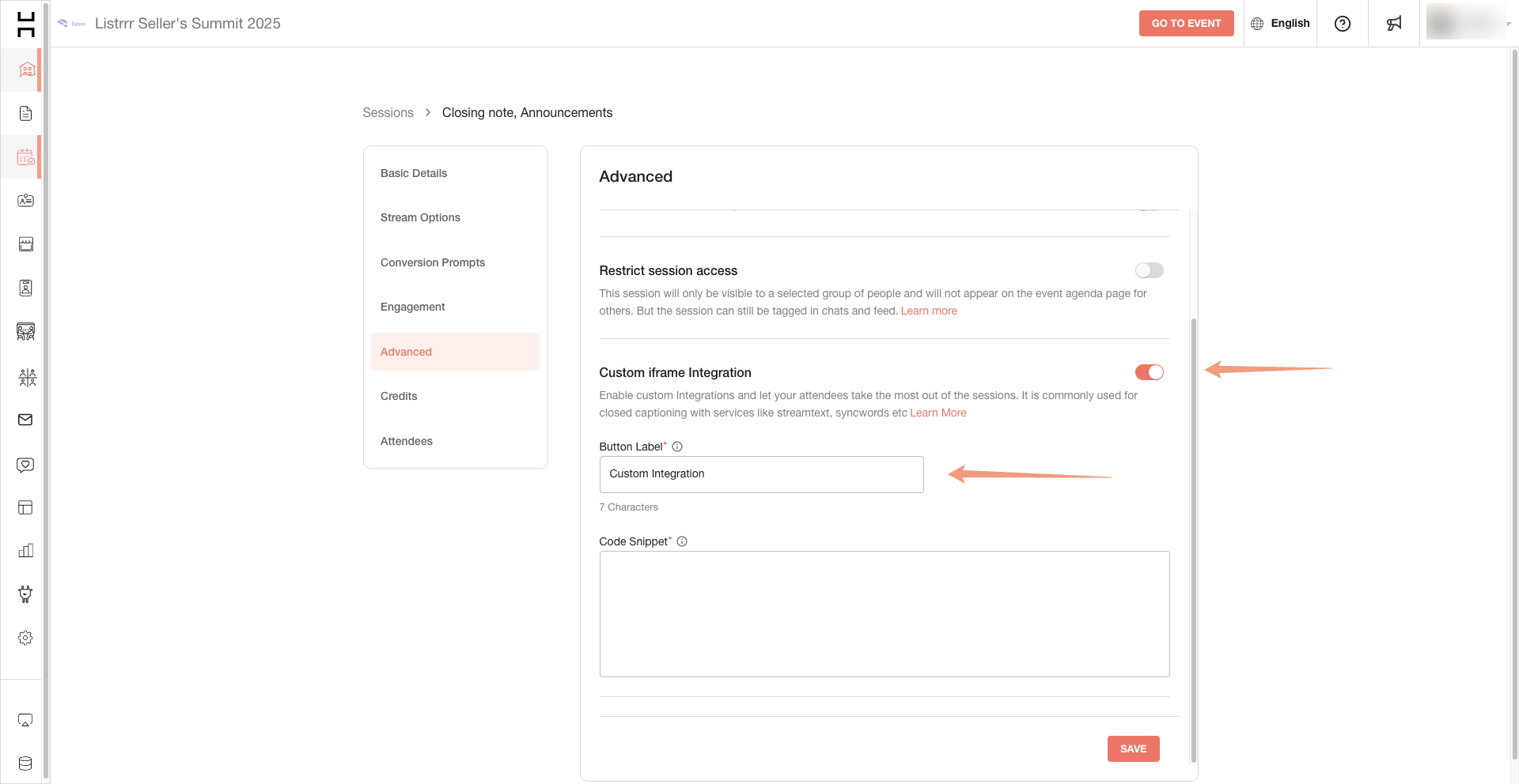 Advance Settings - Custom iframe Integration – Solution Center