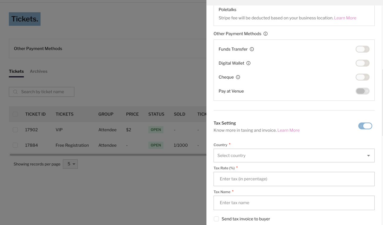 Configure tax & invoice settings for your ticket registrations ...